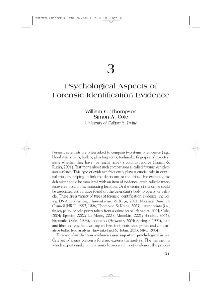 Psychological Aspects of Forensic Identification Evidence | PDF | Dna ...