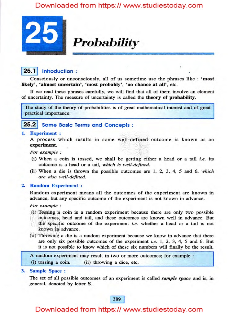 ICSE Class 10 Maths Chapter 25 Probability | PDF