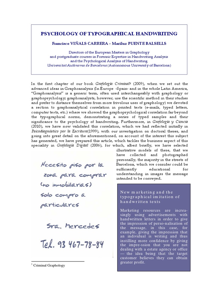 Psychology of Typographical Handwriting | PDF | Graphology | Human ...