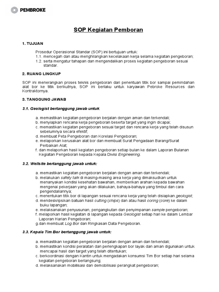 SOP Pengeboran | PDF