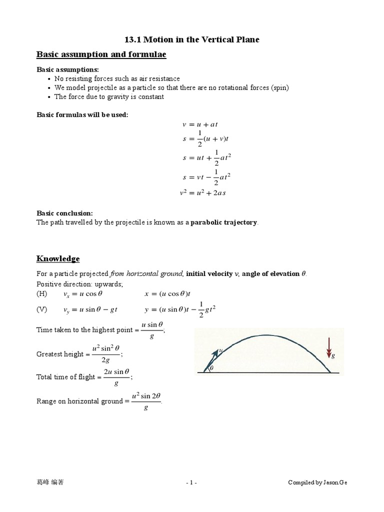 Motion in the Vertical Plane | PDF
