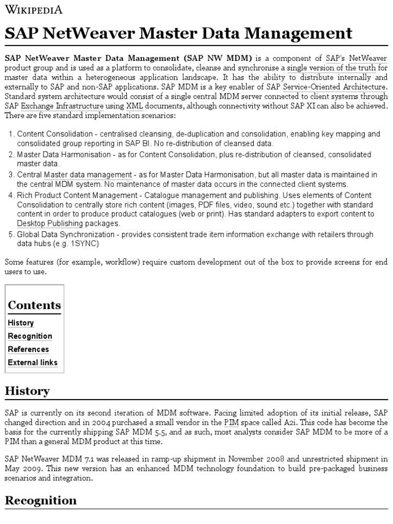 SAP NetWeaver Master Data Management | PDF | Software | Information ...