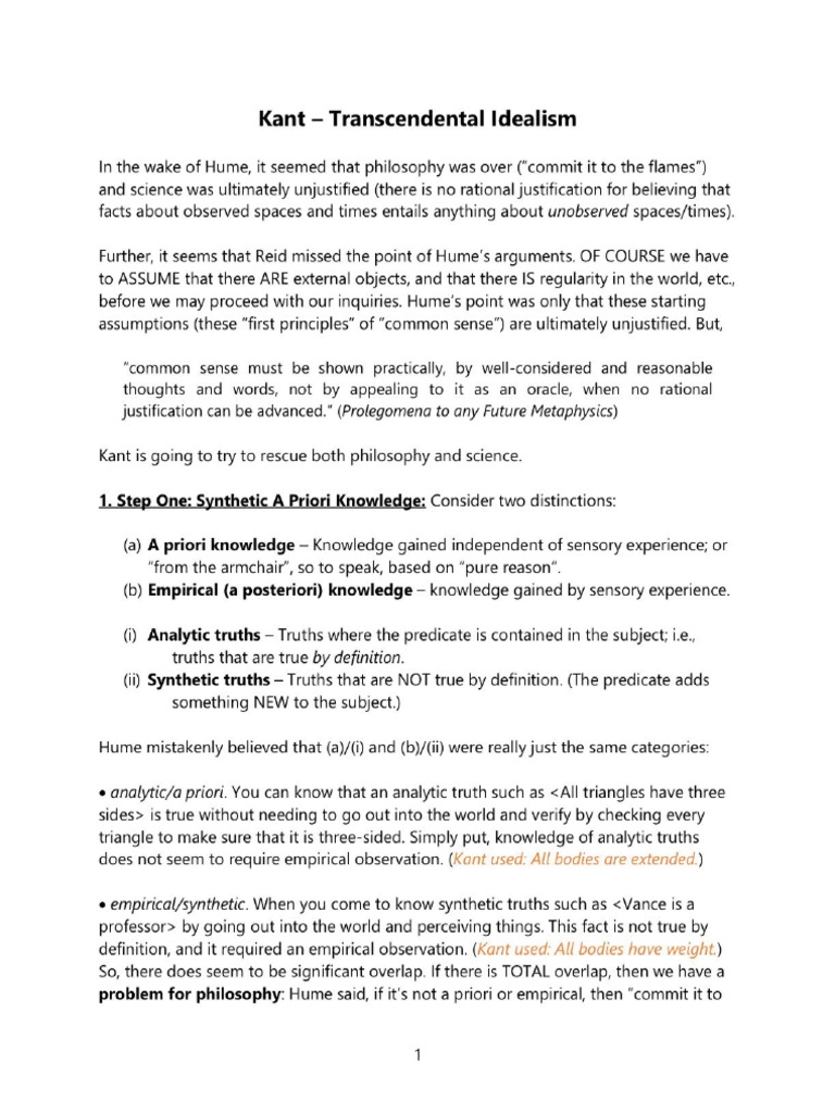 Kant - Transcendental Idealism | PDF