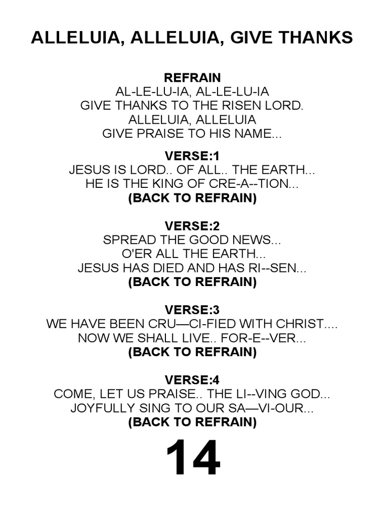 Alleluia Alleluia Give Thanks Lyrics | PDF