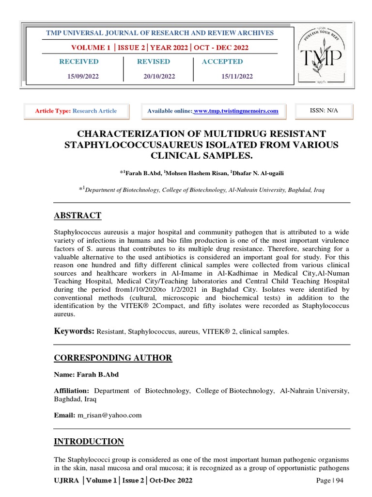 UJRRA - 22 - 21 (Research) | Download Free PDF | Staphylococcus | Staphylococcus Aureus