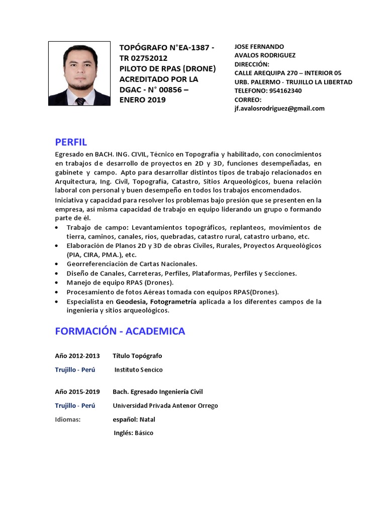 Cv-Jose Avalos Rodriguez | PDF | Vehículo aéreo no tripulado | Geodesia