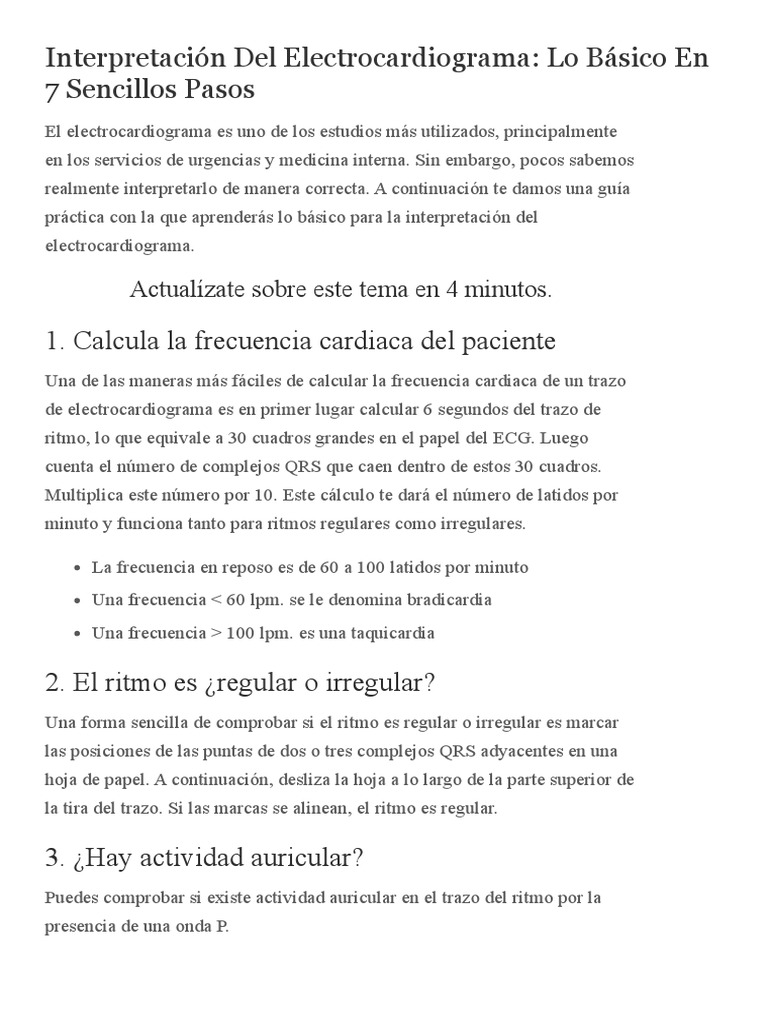 Interpretación Del Electrocardiograma - Lo Básico en 7 Sencillos Pasos ...