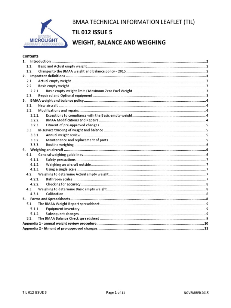 BMAA Weight and Balance Guidelines | PDF | Weighing Scale | Weight