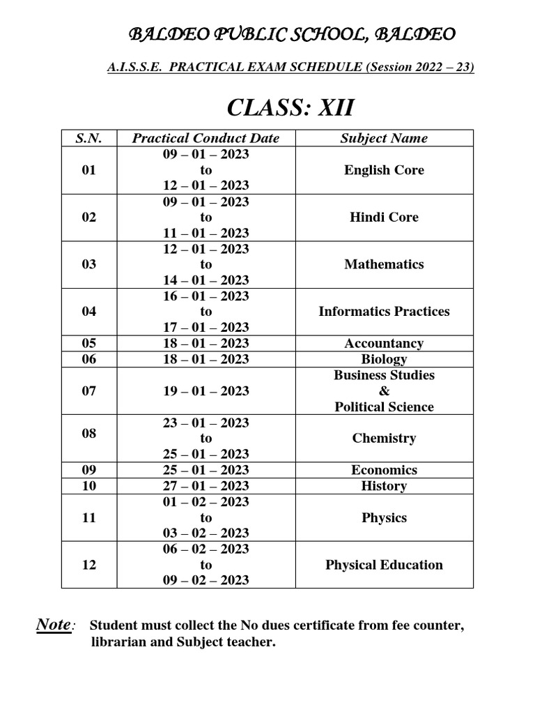 AISSCE Practical Exam Schedule 2023 | PDF