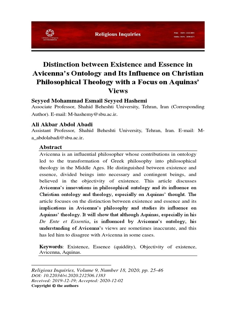 Essence and Existence On Aristotle Versus Medieval Scholasticism | PDF ...