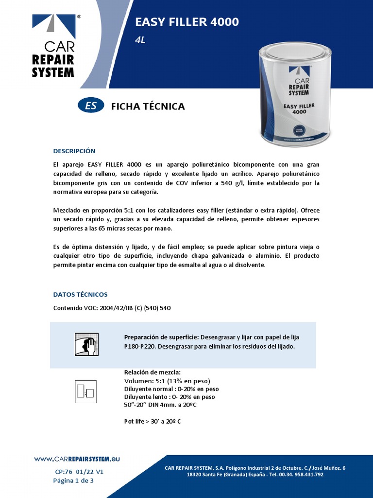 TDS Es Easy-Filler-4000 | PDF | Química | Materiales