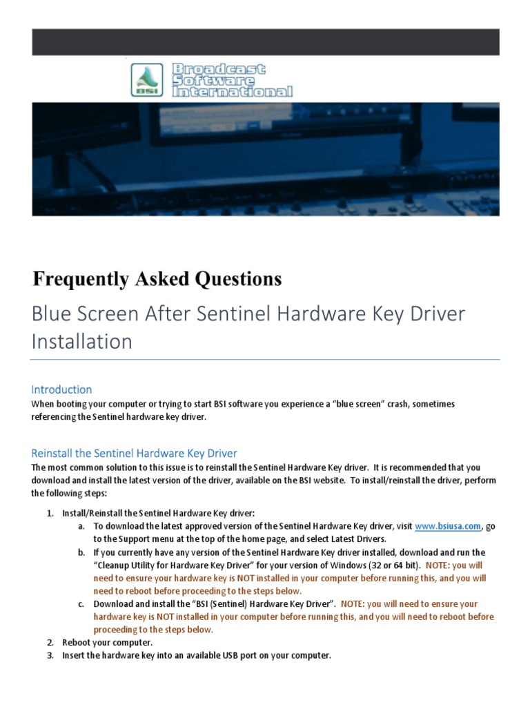 Blue Screen After Sentinel Hardware Key Driver Installation | PDF | Booting | Microsoft Windows