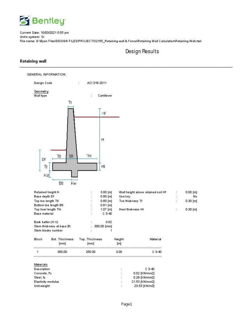 RAM Retaining Wall Report | PDF | Bending | Economic Sectors