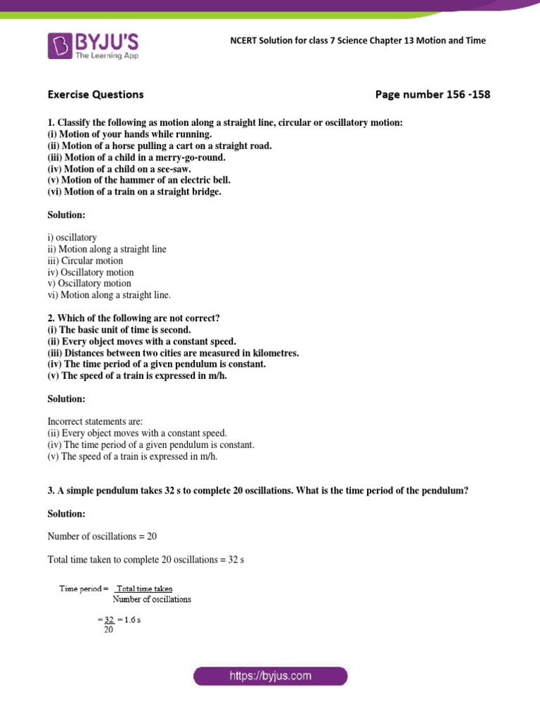Ncert Solutions Mar3 For Cbse Class 7 Science Chapter 13 | PDF | Speed ...