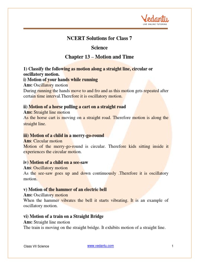 NCERT Class 7 Science Motion and Time Solutions | PDF | Speed | Pendulum