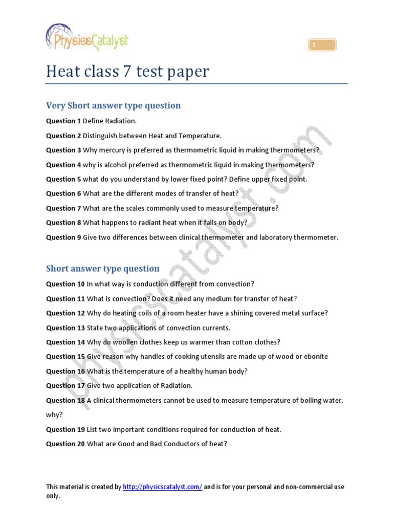Heat Class7 Science Test Paper 2 | PDF