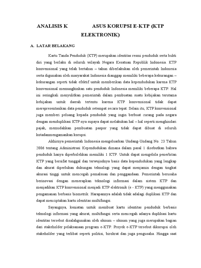 Analisis Kasus Korupsi e KTP KTP Elektro | PDF