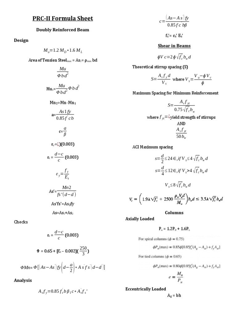 Formula Sheet - PRC2 ESE | Download Free PDF | Structural Engineering ...