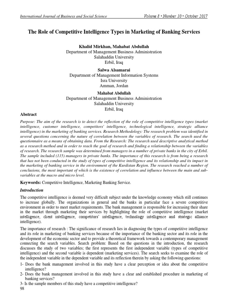 The Role of Competitive Intelligence Types in Marketing of Banking ...