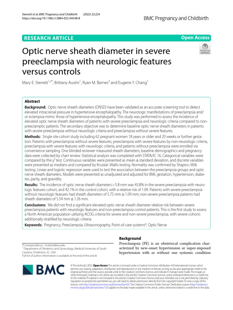 Optic Nerve Sheath Diameter in Severe Preeclampsia With Neurologic ...