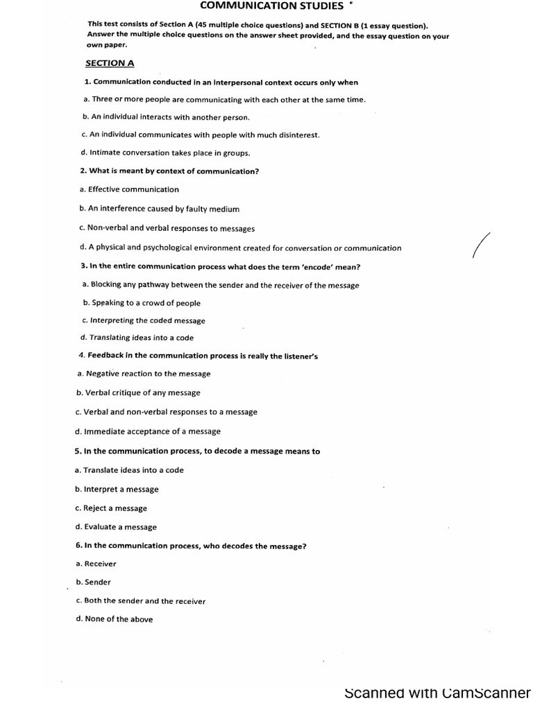Communication Studies Term 1 Multiple Choice | PDF