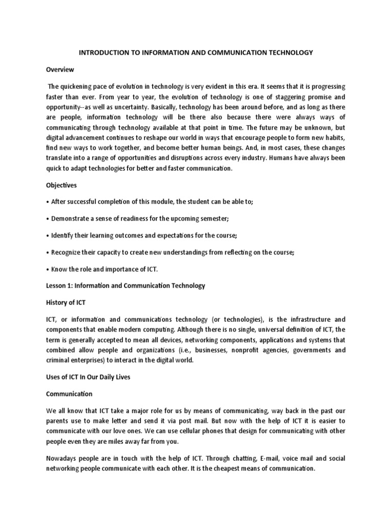 Module 1. Intro To ICT | PDF | Educational Technology | Internet