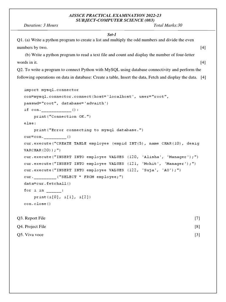 QuestionPaper PRACTICALS | PDF | Databases | Computing