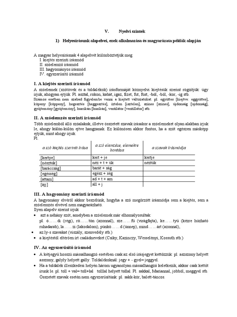 Nyelvtan Érettségi V.nyelvi Szintek | PDF