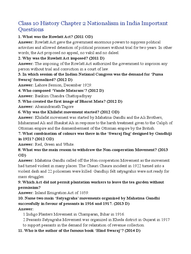 Key Questions on Indian Nationalism | PDF | Mahatma Gandhi | Indian ...