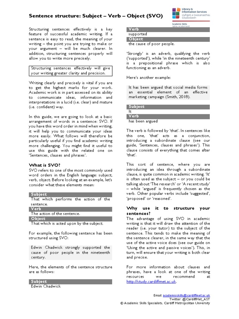Grammar Sentence Structure SVO | Download Free PDF | Subject (Grammar ...