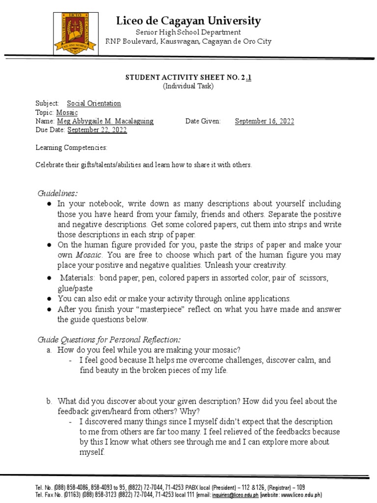 Activity Sheet 3 2021-2022 | PDF | Cognitive Science | Cognition