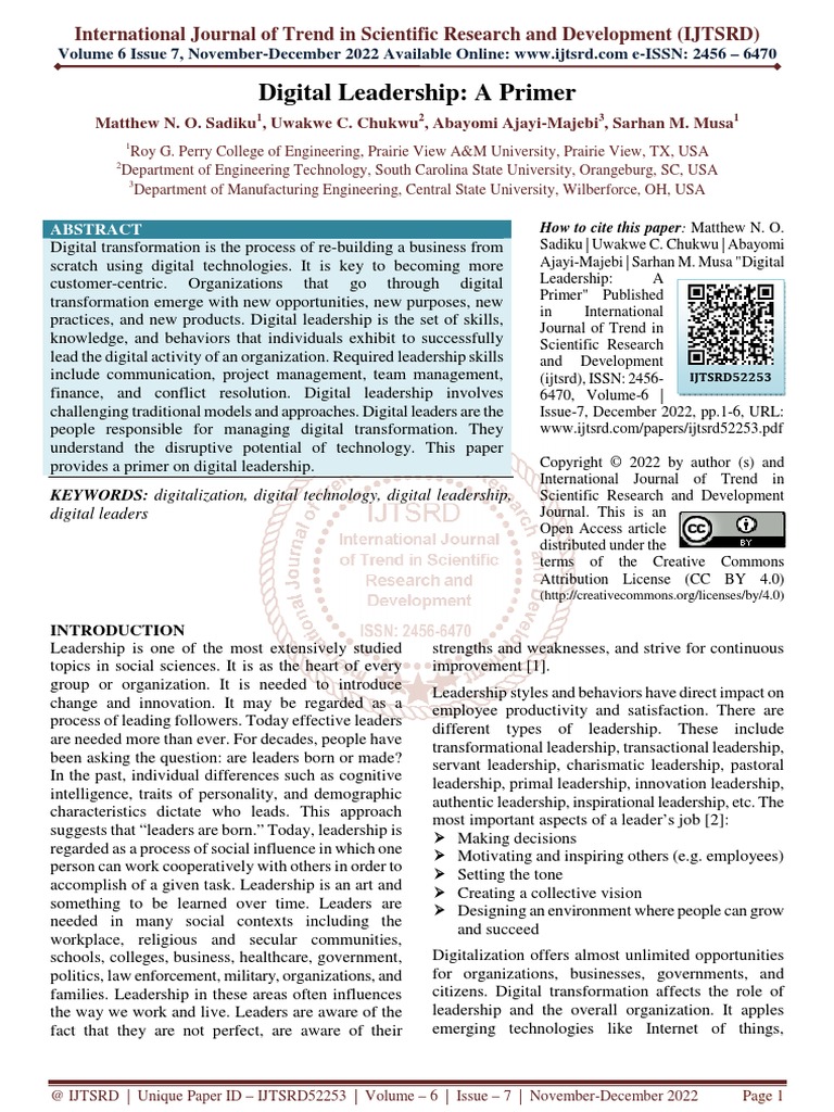 Digital Leadership A Primer | PDF | Leadership | Innovation