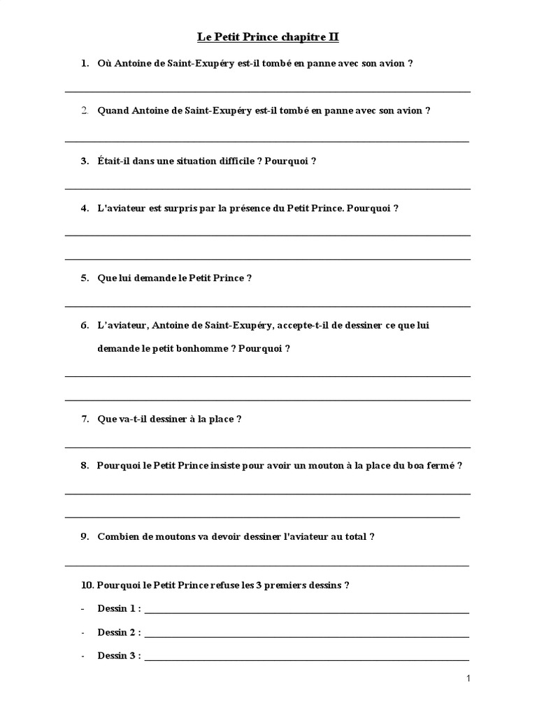 Questionnaire sur Le Petit Prince | PDF | Le Petit Prince