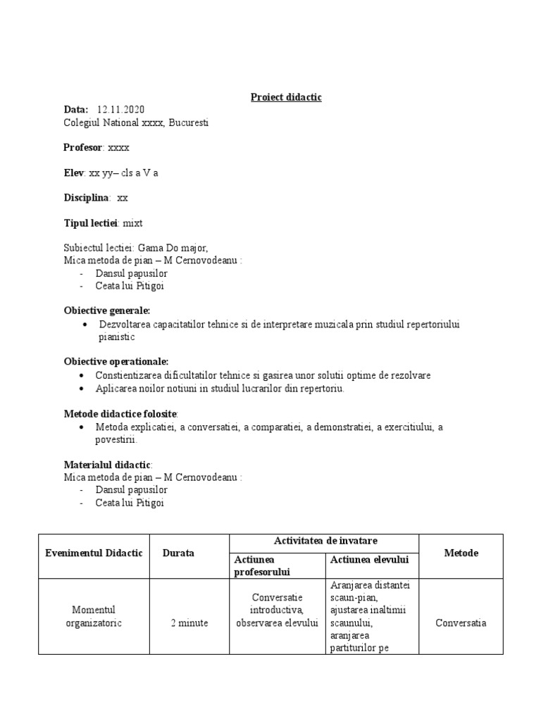 Proiect Lectie Model 3 | PDF