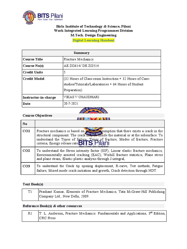 M.Tech Fracture Mechanics Course Guide | PDF | Fracture Mechanics | Deformation (Engineering)