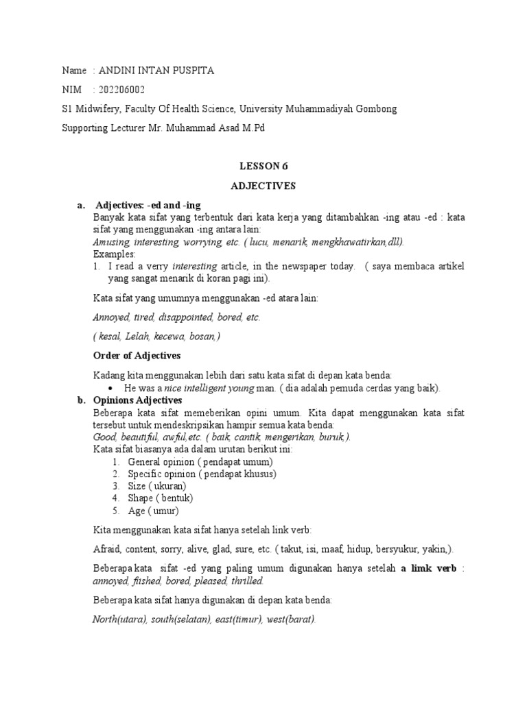 ANDINI INTAN PUSPITA 202206002 (Resume General English) | PDF