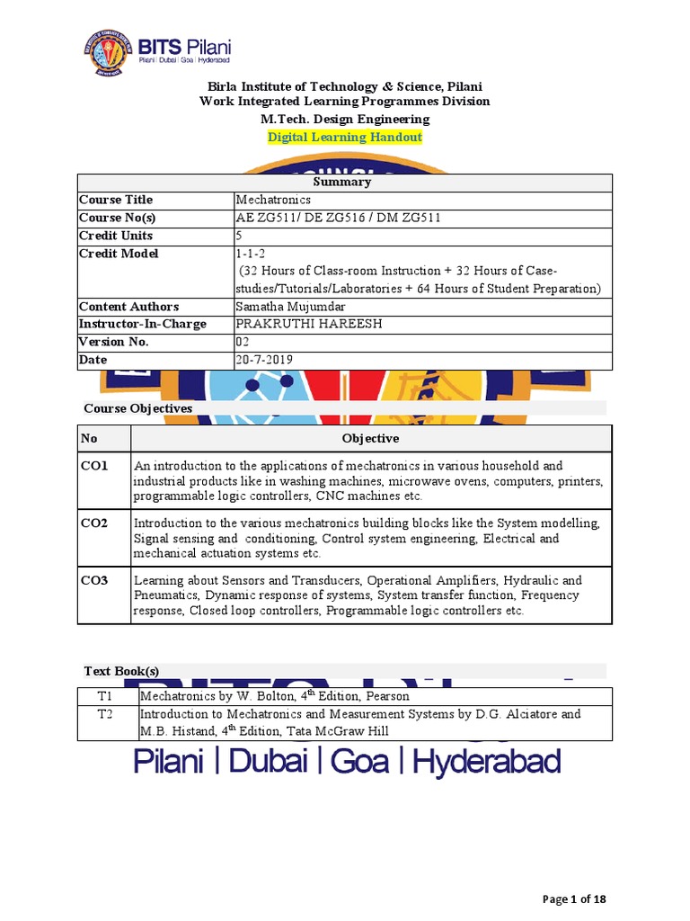 De ZG516 Course Handout | PDF | Sensor | Control Theory