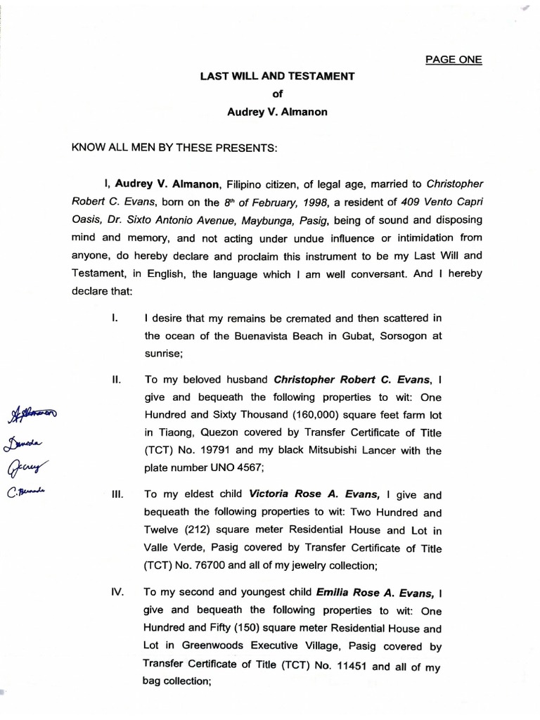 Last Will and Testament Sample | PDF