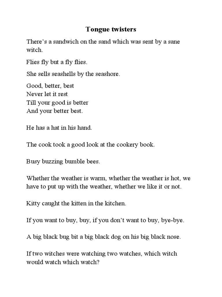 Tongue Twisters Pdf