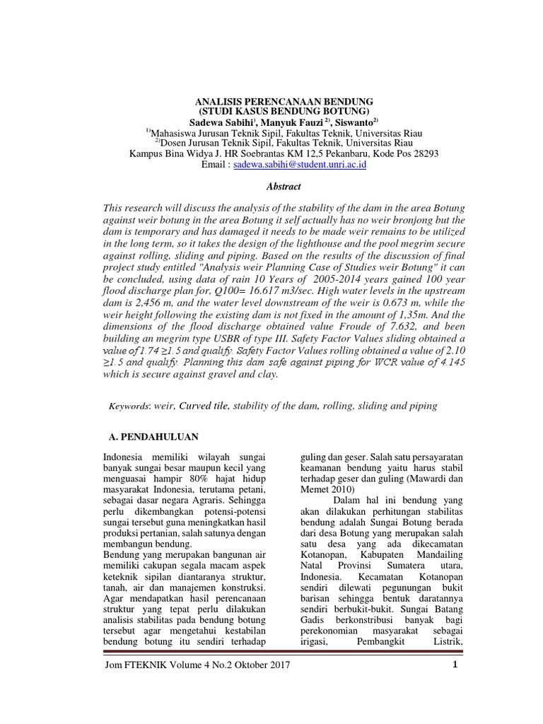 Analisis Perencanaan Bendung Studi Kasus | PDF