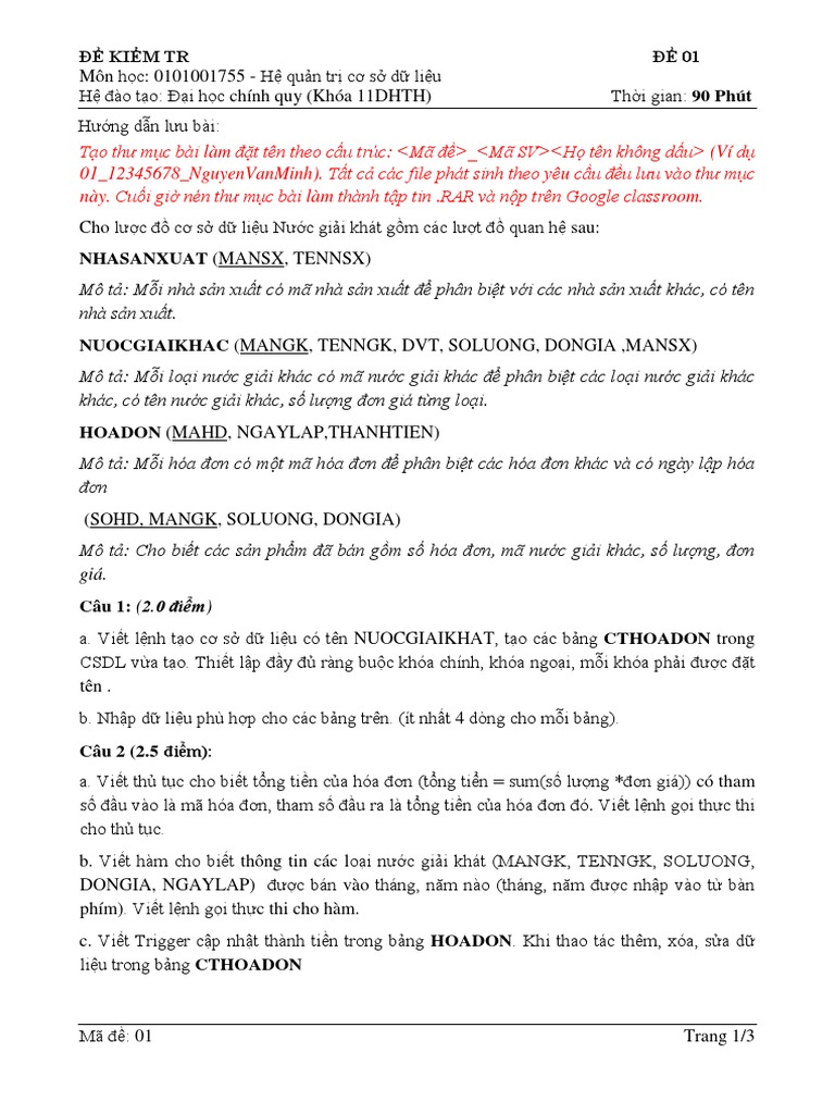 De Thi TH He Quan Tri CSDL | PDF