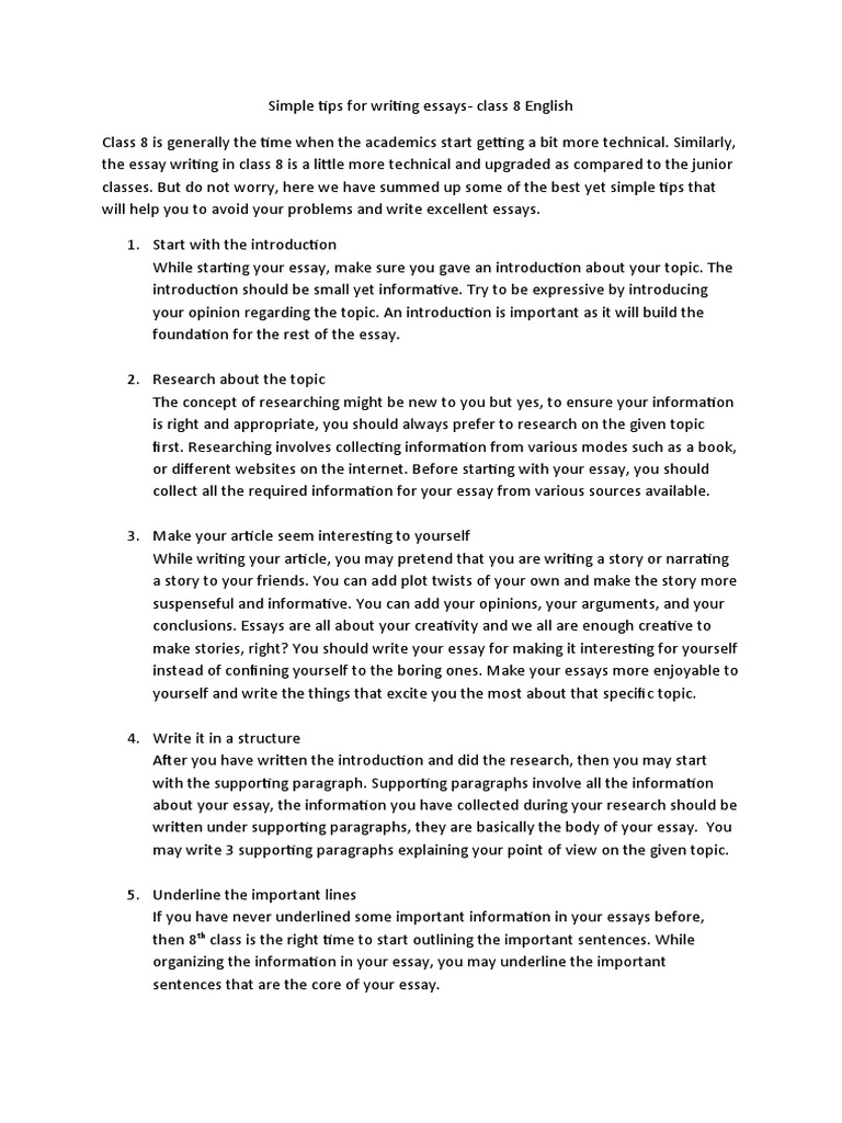 Essay Writing Tips for Class 8 | PDF | Essays | Linguistics