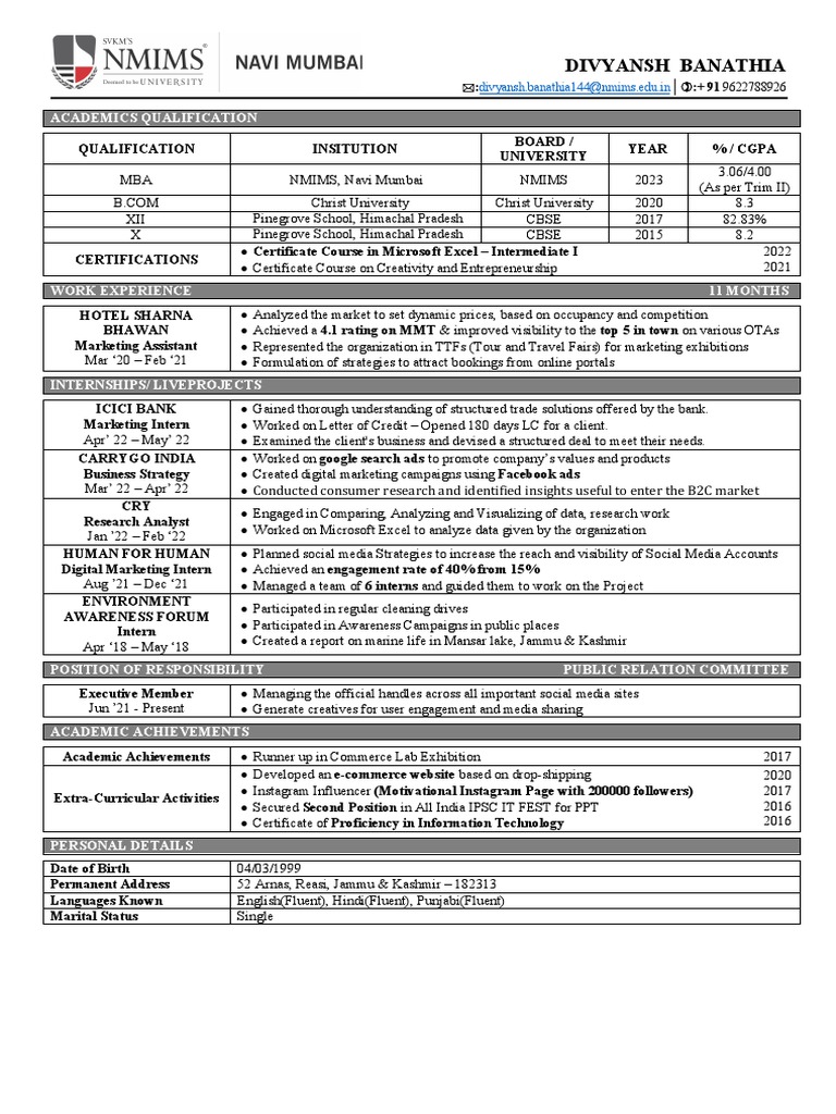 CV - Divyansh Banathia (1) - Divyansh Banathia | PDF | Marketing | Social Media