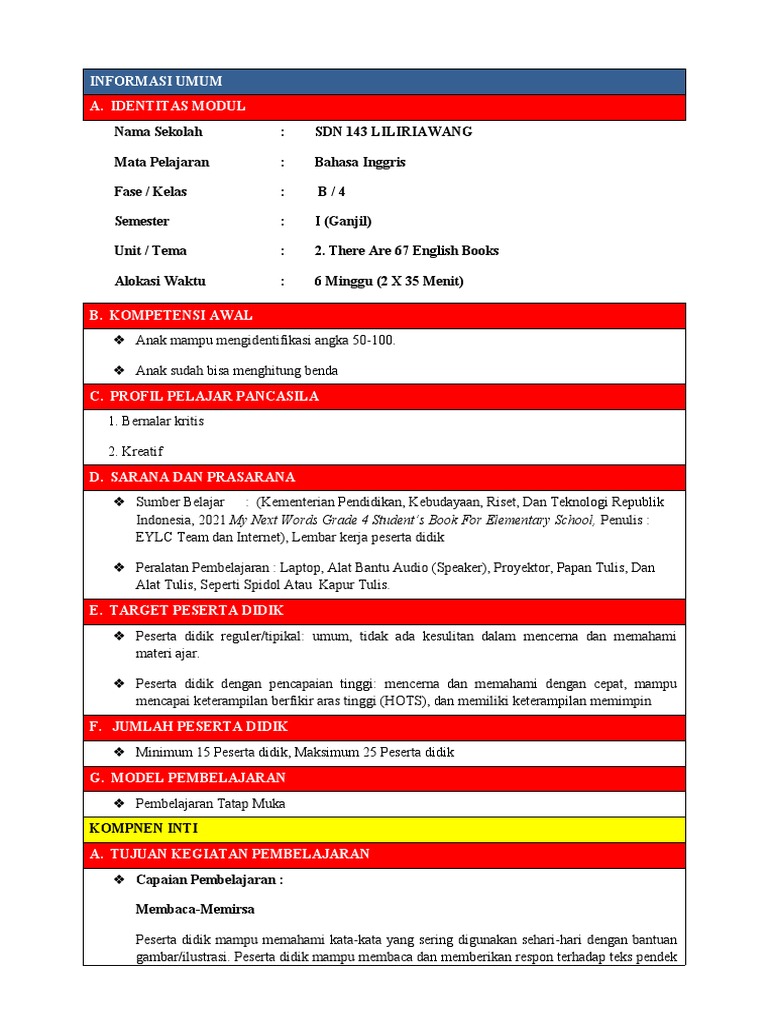 Modul Ajar B Inggris Unit 2 Kelas 4 Pdf