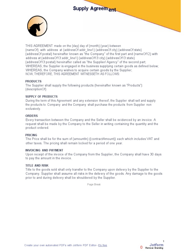 Supply Agreement | PDF | Invoice | Receipt