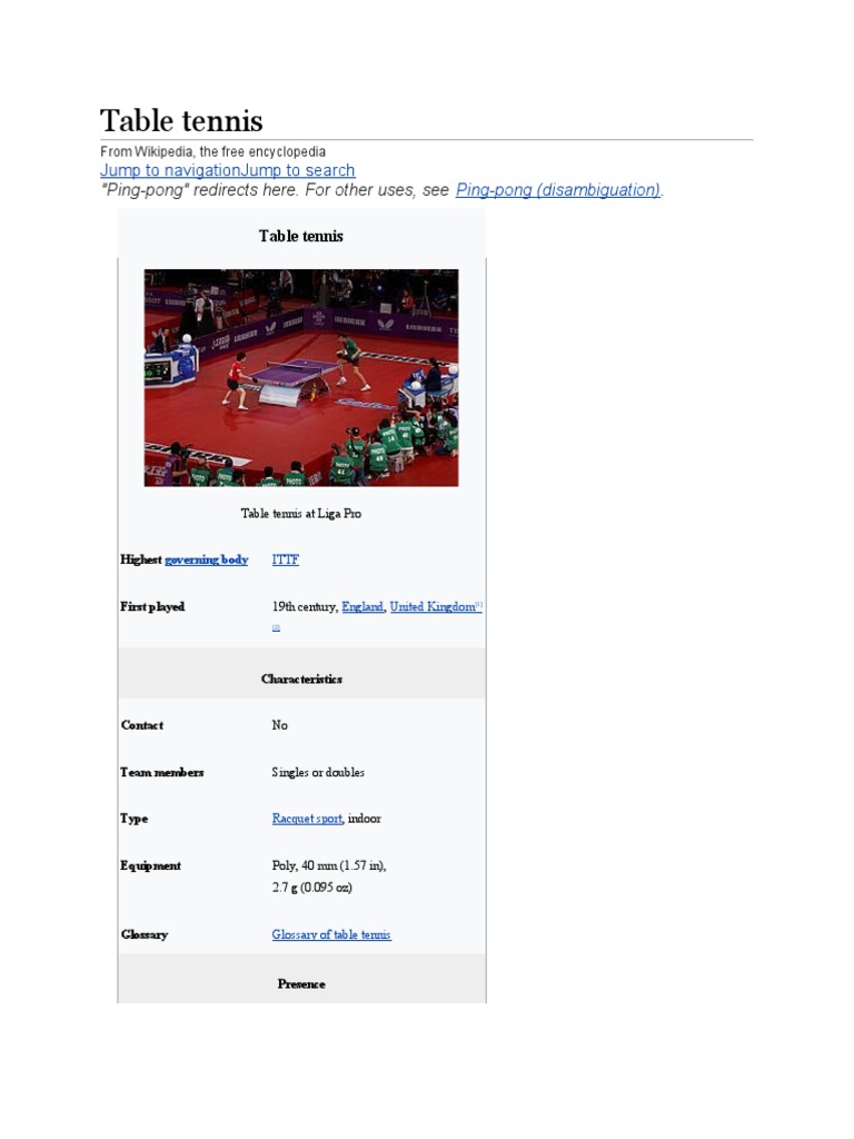 table tennis history | PDF | Table Tennis | Ball Games
