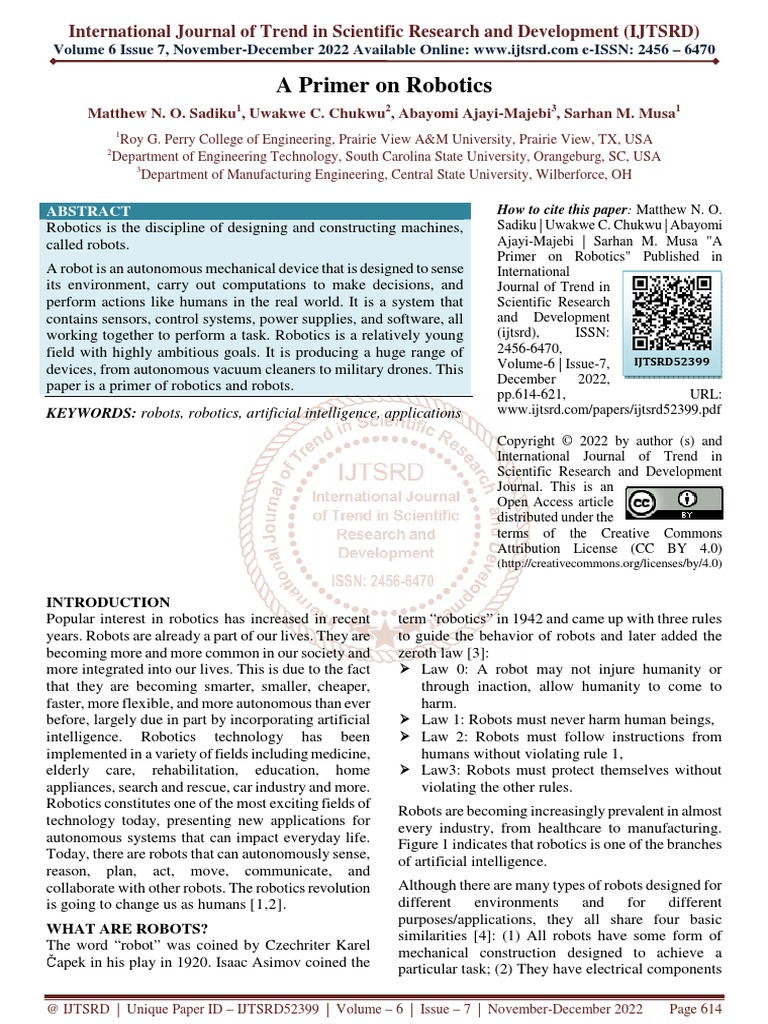 A Primer On Robotics | PDF | Robot | Robotics
