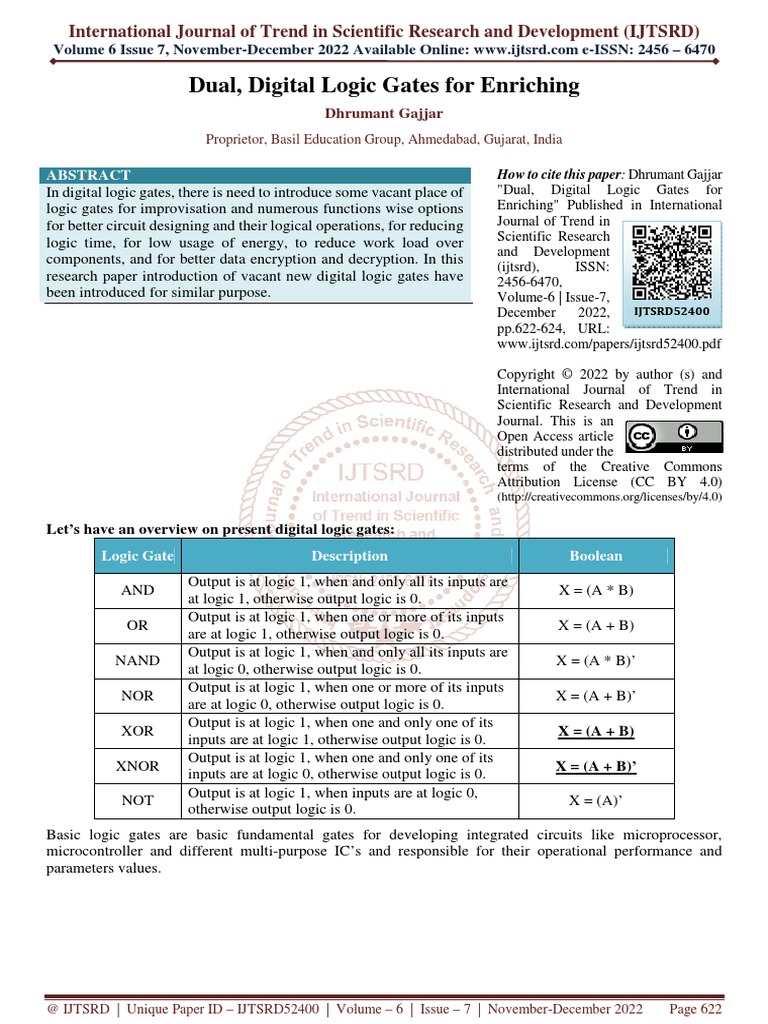 Dual Digital Logic Gates For Enriching Pdf Logic Gate Computing