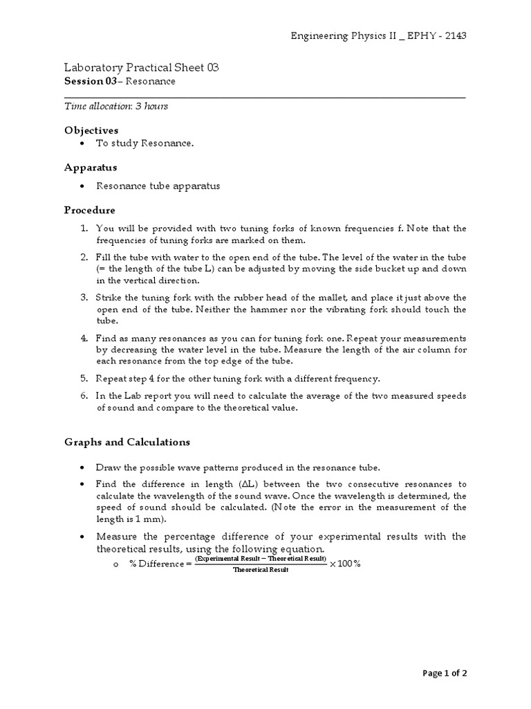 Lab Sheet 3 - Resonance | PDF | Resonance | Frequency