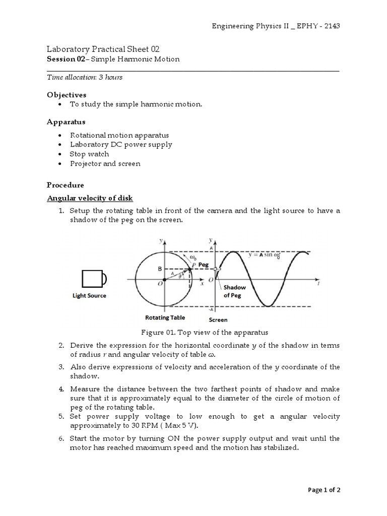 Lab Sheet 2 - Simple Harmonic Motion | PDF | Velocity | Speed
